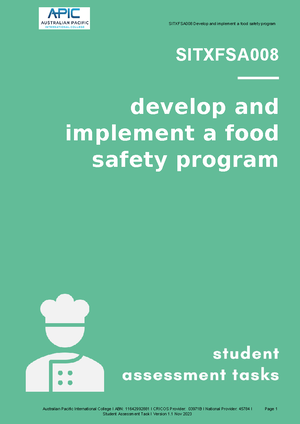 Assessment Three - Food Safety - Assessment Three Due No due date ...