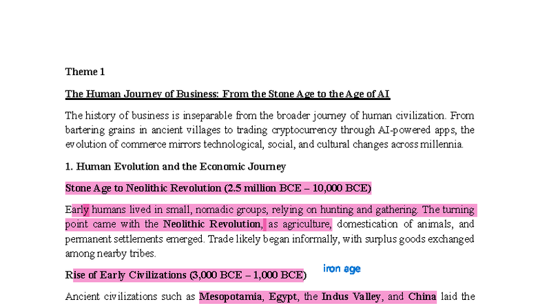 Theme 1: The Evolution of Business from Stone Age to AI Era - Studocu