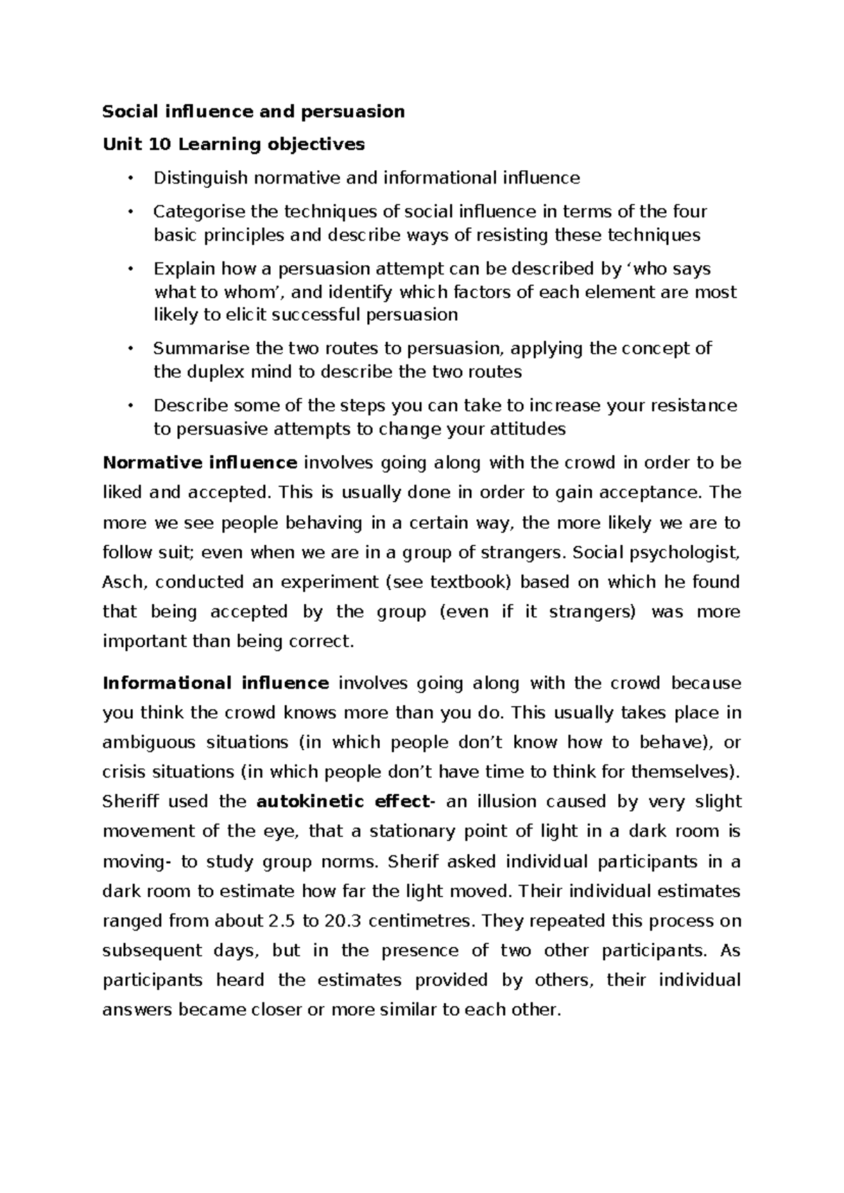 Unit 10 Summary: Social Influence & Persuasion Techniques - Studocu