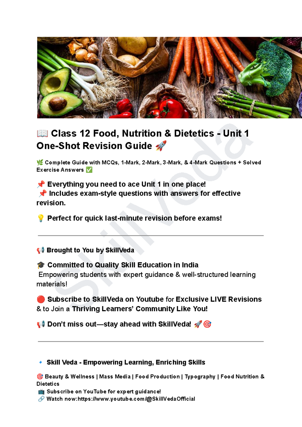 Unit 1 Revision Guide for Food, Nutrition & Dietetics (Class 12) - Studocu