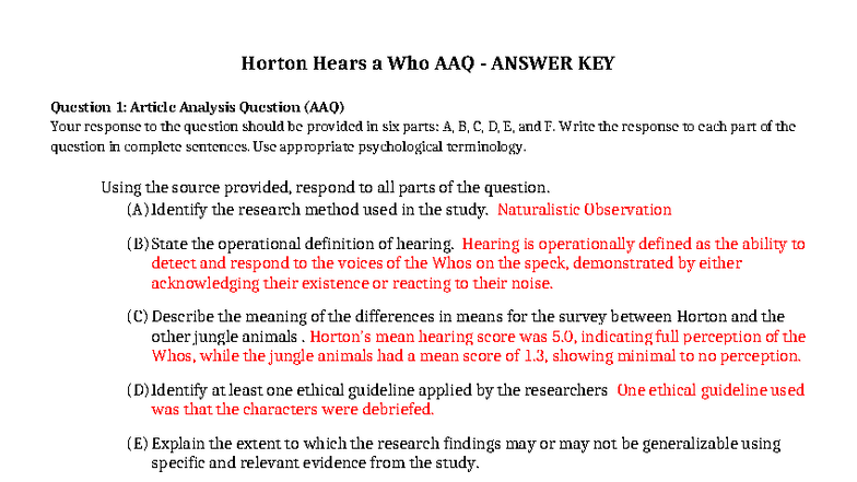 AAQ Analysis of "Horton Hears a Who" - Dr. Suess Study Guide - Studocu