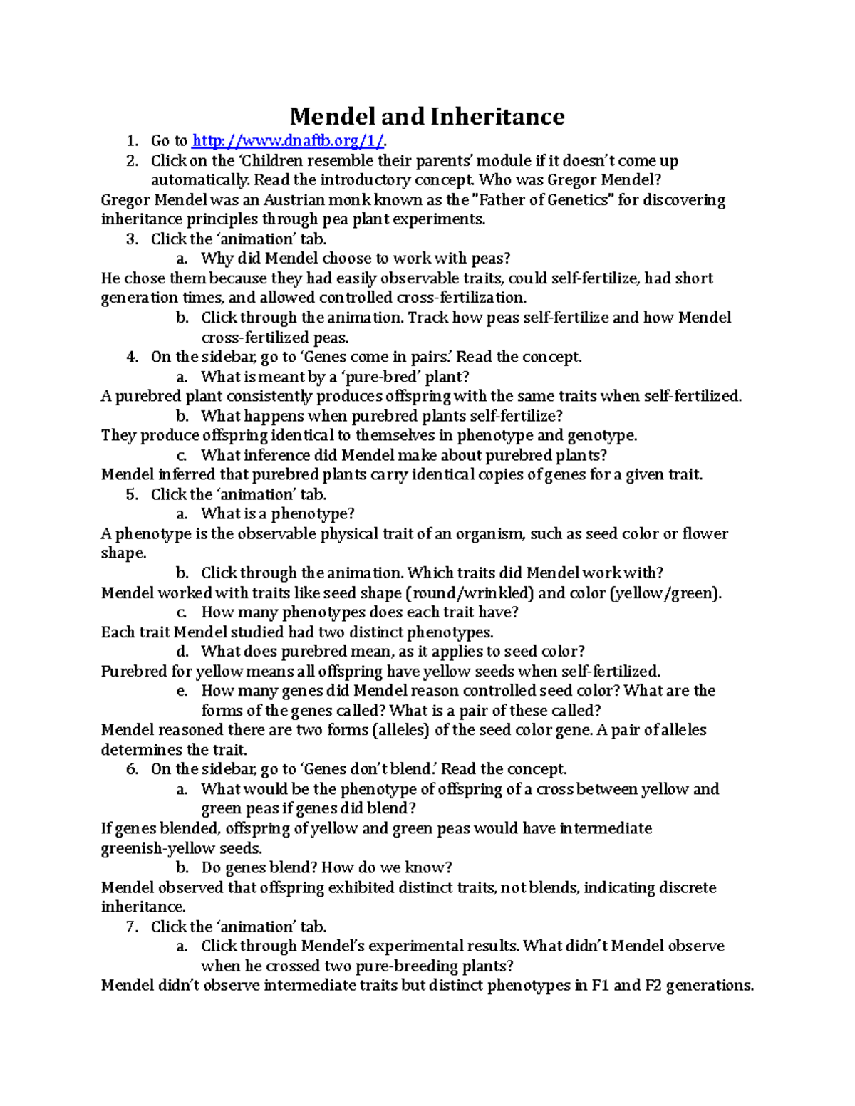 Mendel and Inheritance guided notes - Mendel and Inheritance Go to ...