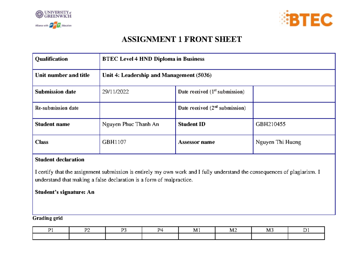 Assignment 1 5036 hoàn chỉnh - ASSIGNMENT 1 FRONT SHEET Qualification ...