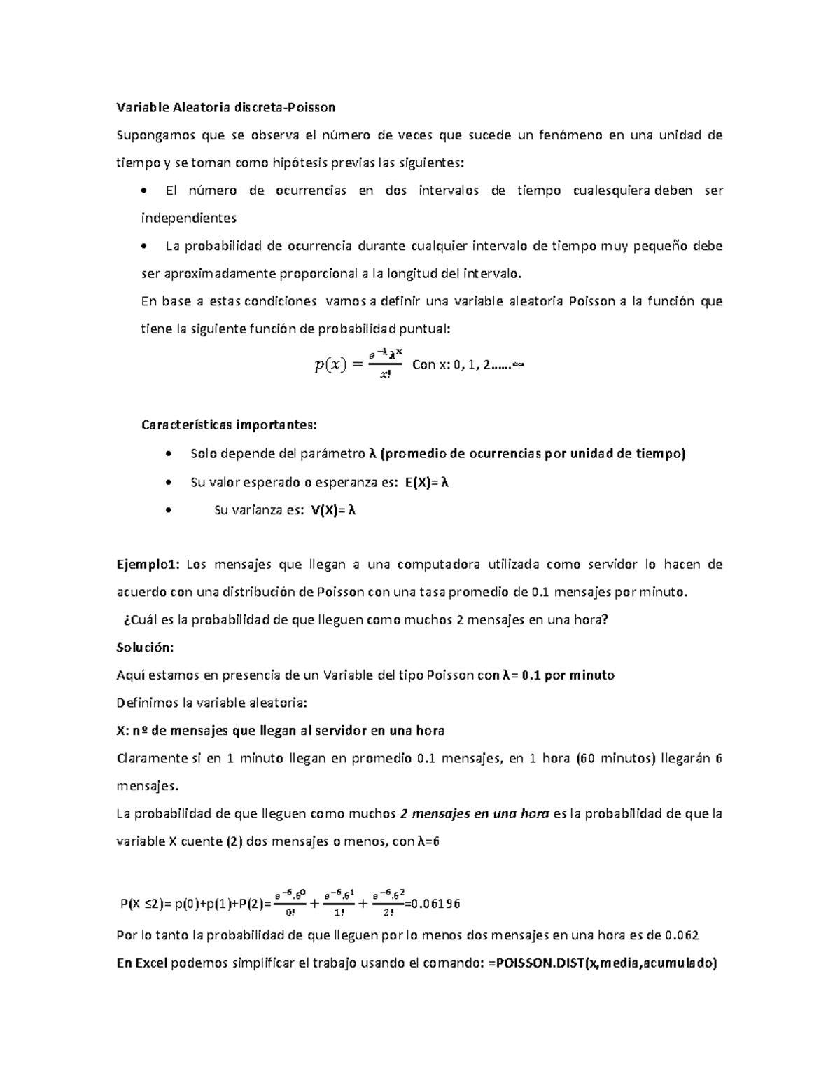 Ejercicios Poisson - nmmmm - Variable Aleatoria discreta-Poisson ...
