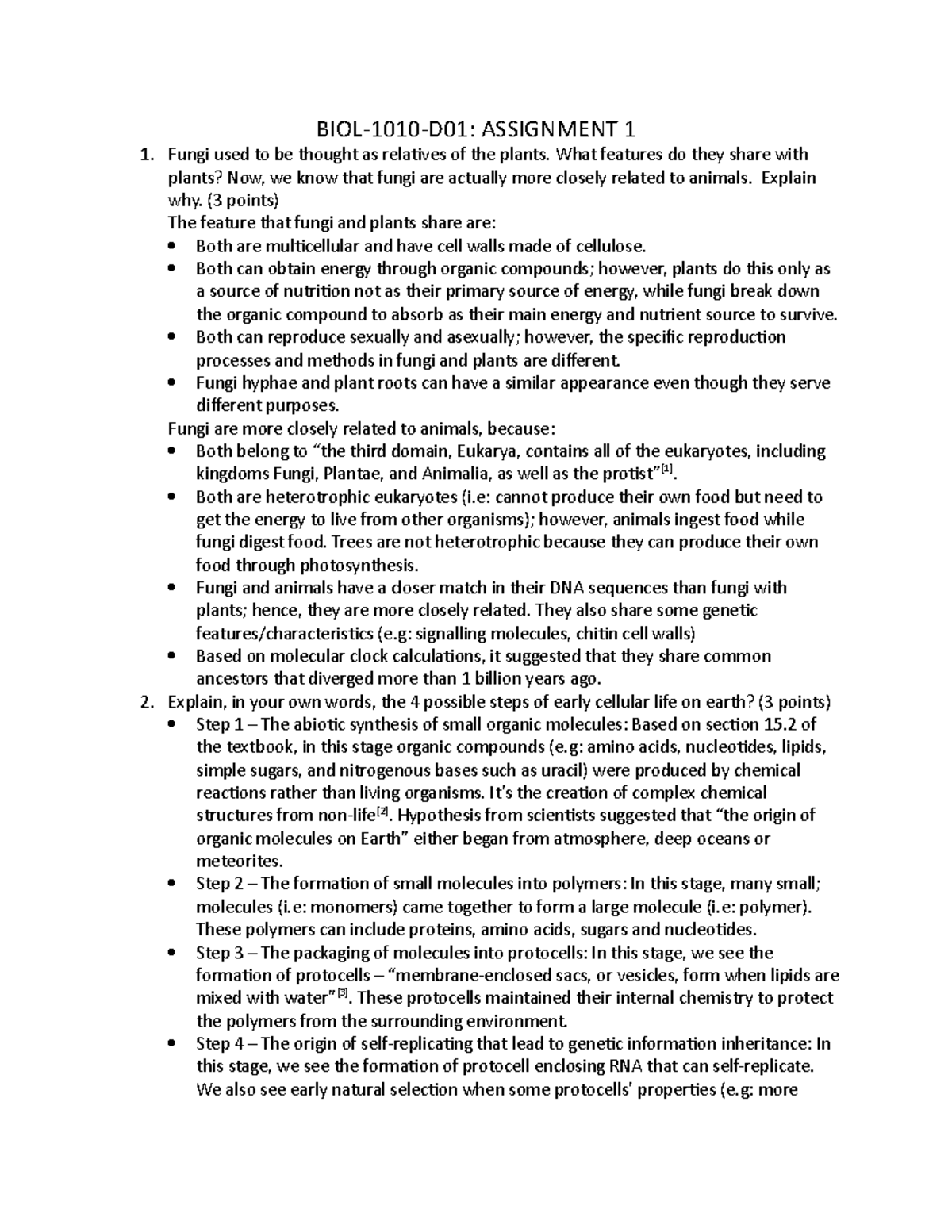 BIOL-1010-D01: Assignment 1 - Fungi, Cellular Life & Plant Evolution ...