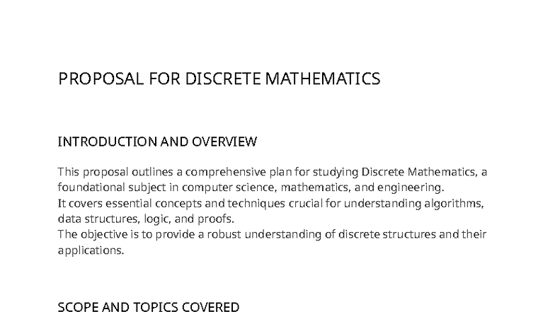 Discrete Mathematics Proposal: Introduction & Overview - Studocu