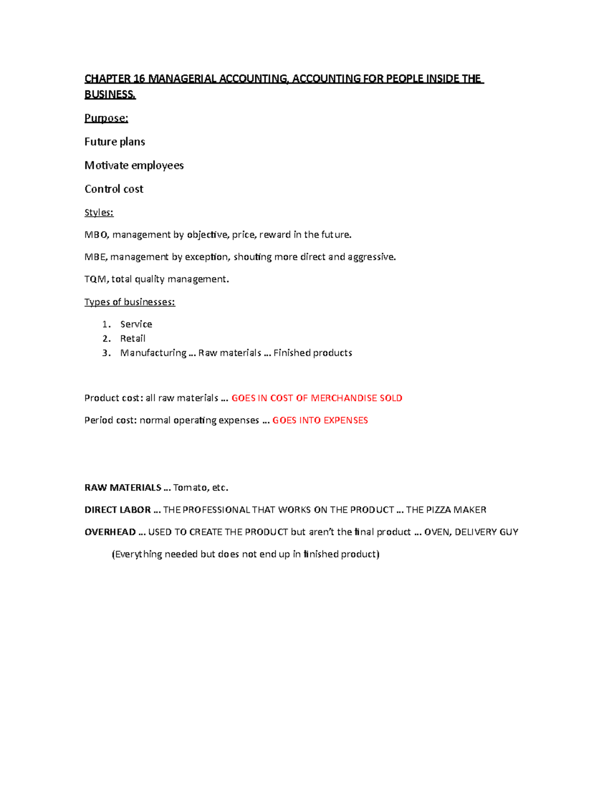 Exam 3 Notes: Chapter 16 - Managerial Accounting Insights & Concepts ...
