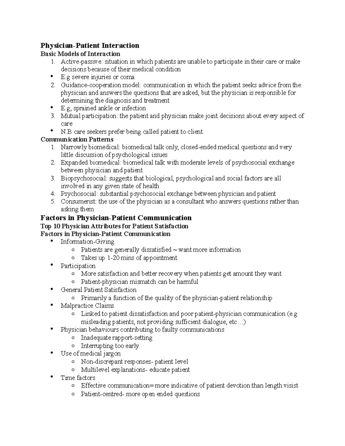 2330 Week 6 Lecture Notes: Understanding Physician-Patient Interaction ...
