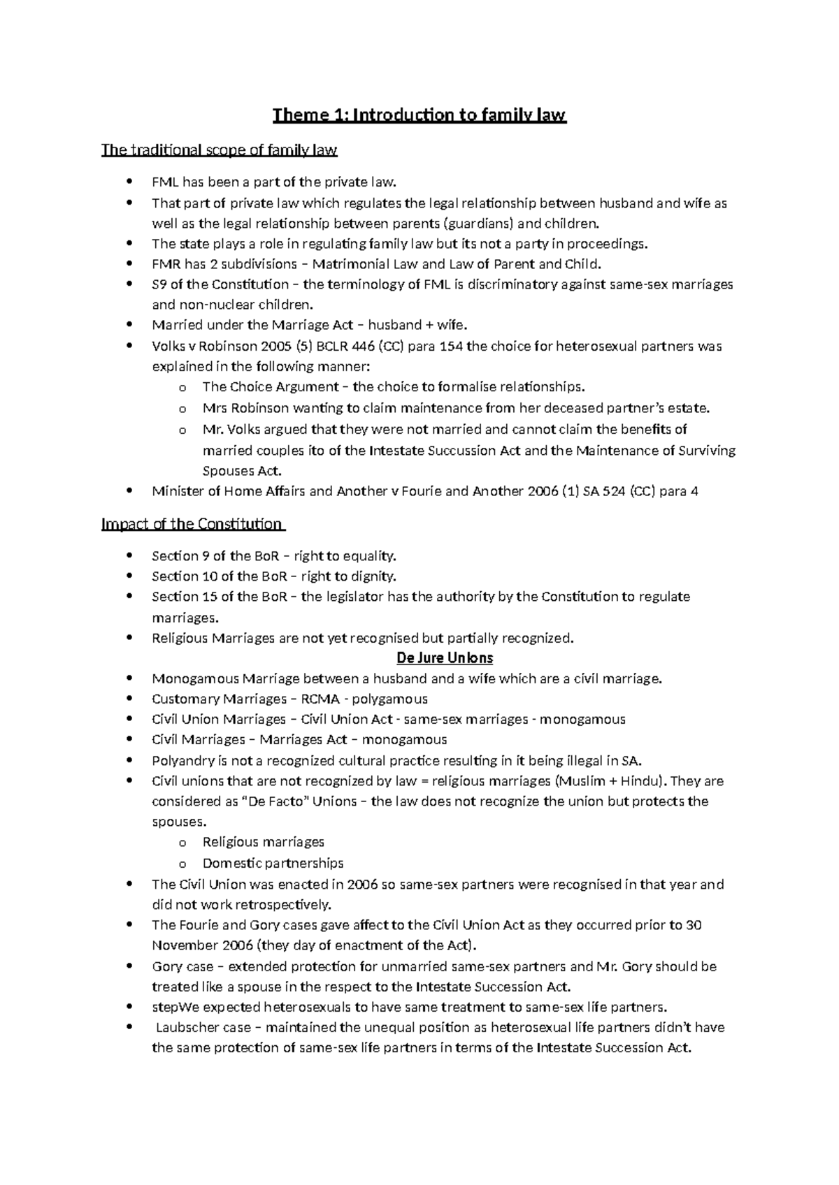 FMR121 Notes - Theme 1: Introduction to family law The traditional ...