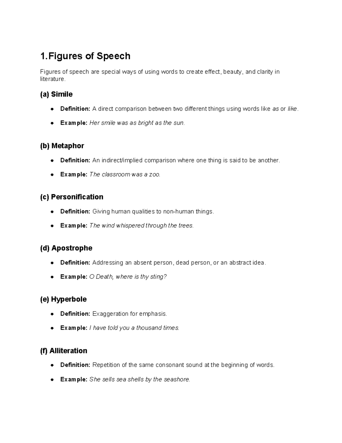 Literary Devices Overview: Figures of Speech Explained - Studocu