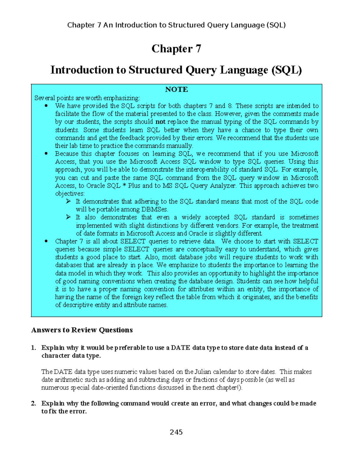 Intro to SQL - Chapter 7 Concepts and SELECT Queries (Ed13) - Studocu