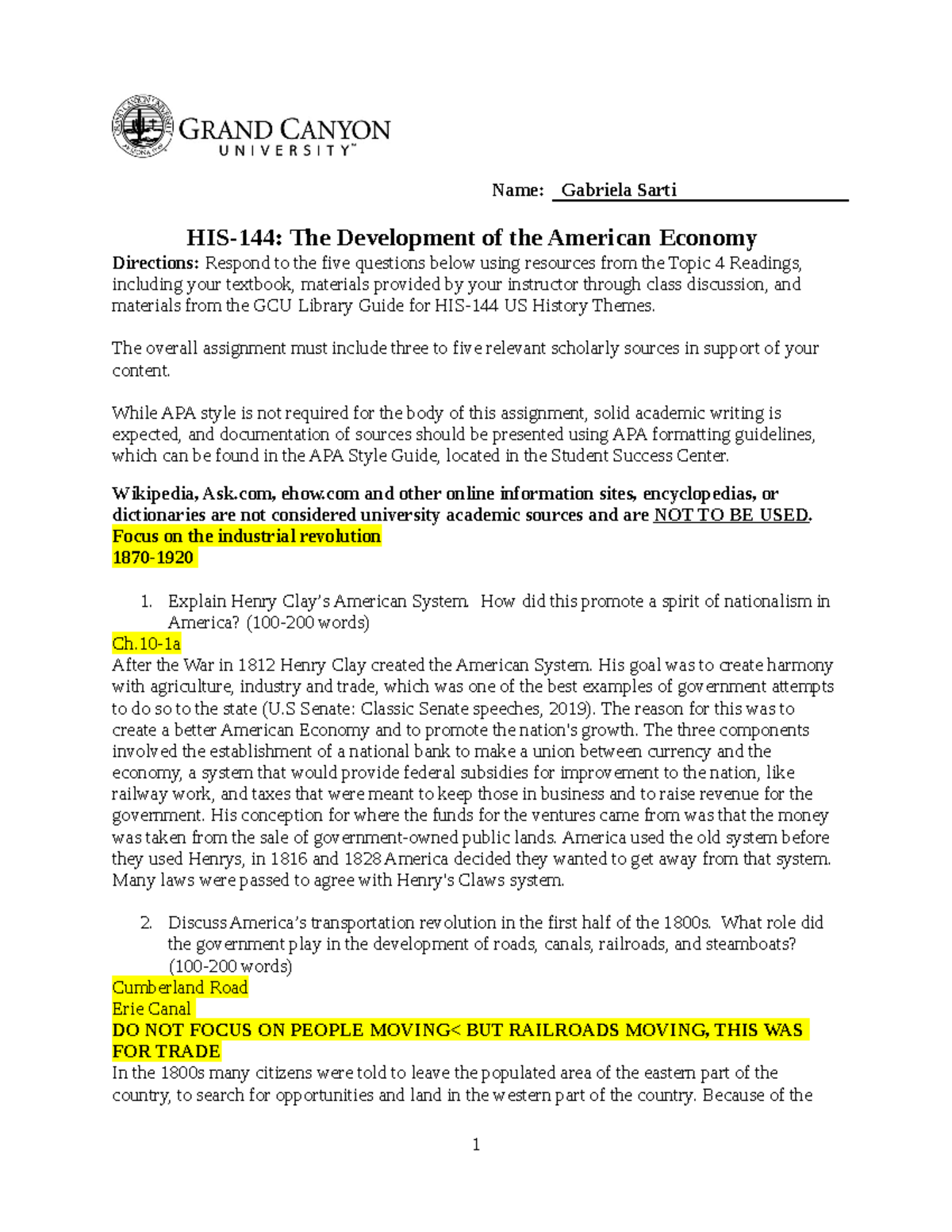 HIS-144.T4.Developmentofthe American Economy Worksheet Online - Name ...