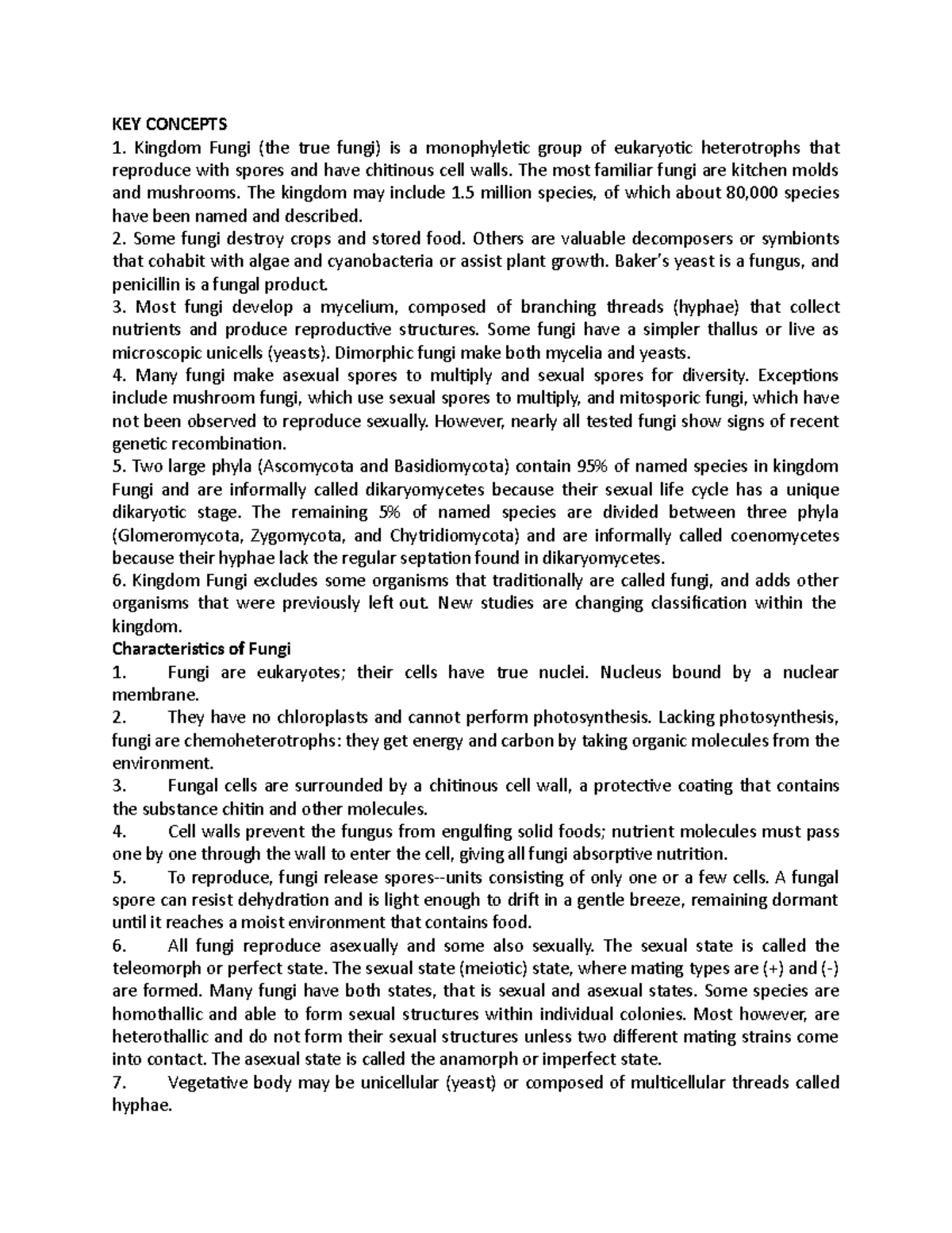 Mycology Lecture Notes (BIO 204): Key Concepts and Characteristics of ...
