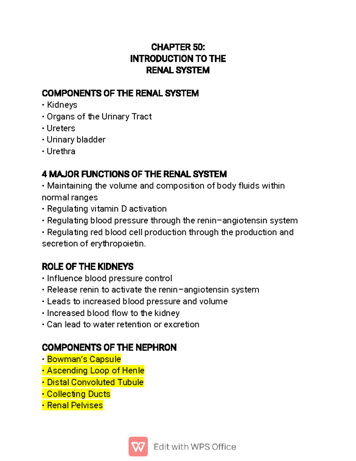Introduction to the Renal System: Key Functions & Components - Studocu