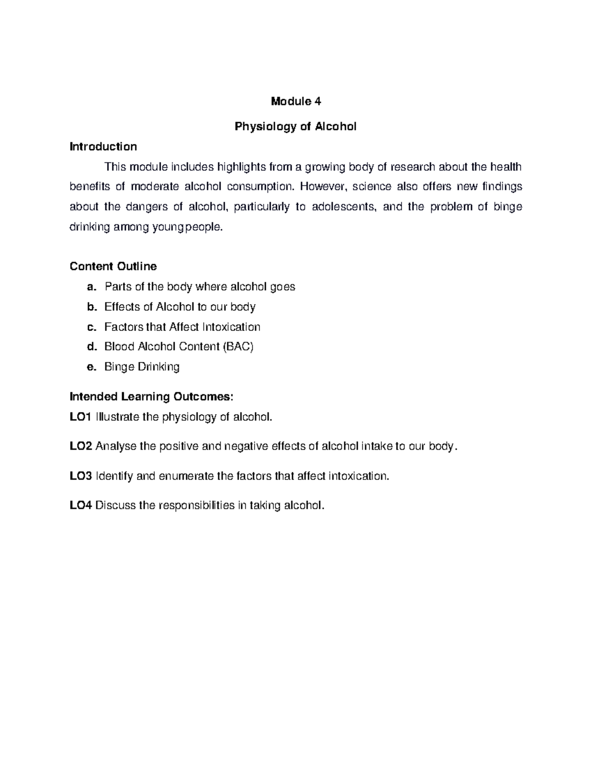 Module 4 Physiology of Alcohol - Module 4 Physiology of Alcohol ...
