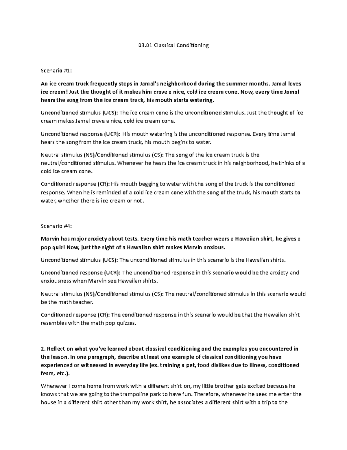 03.01 Classical Conditioning: Real-Life Examples and Reflections - Studocu