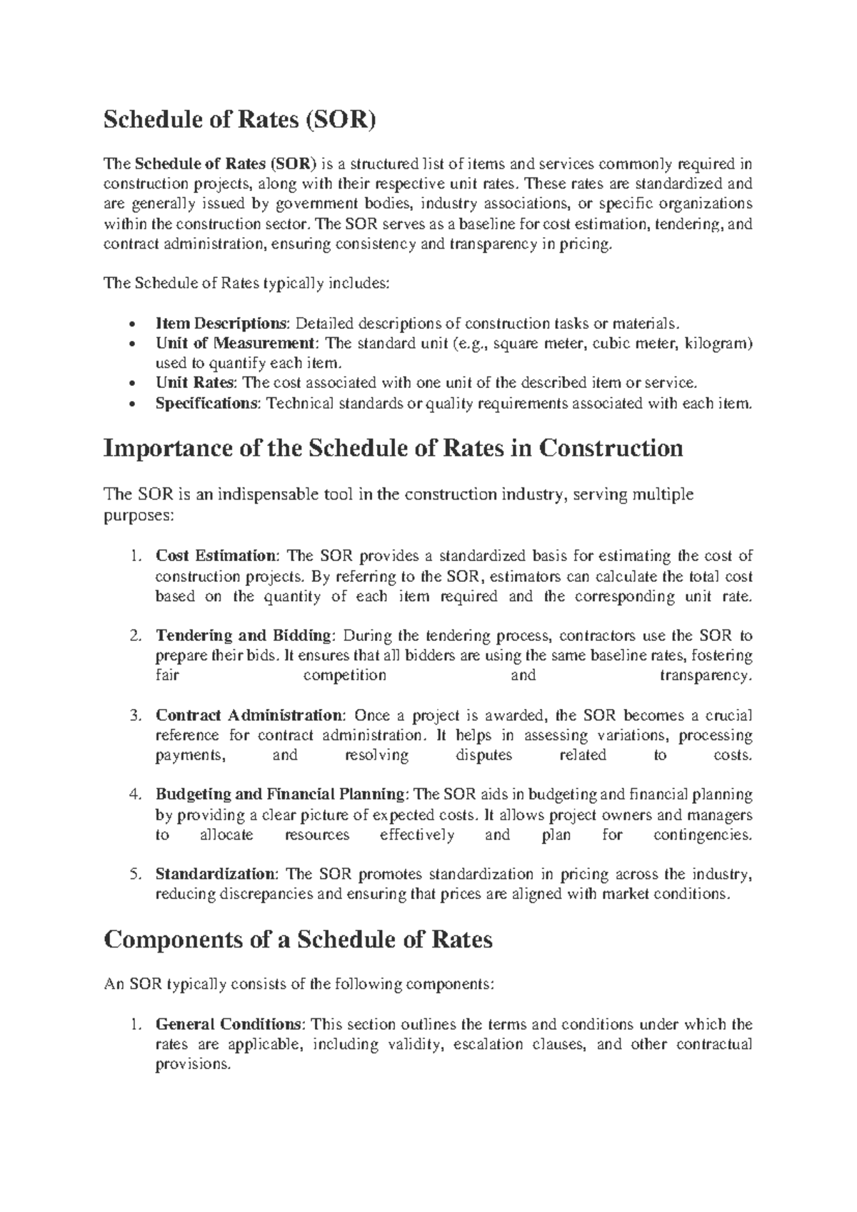 Construction Schedule of Rates (SOR): Importance and Components ...