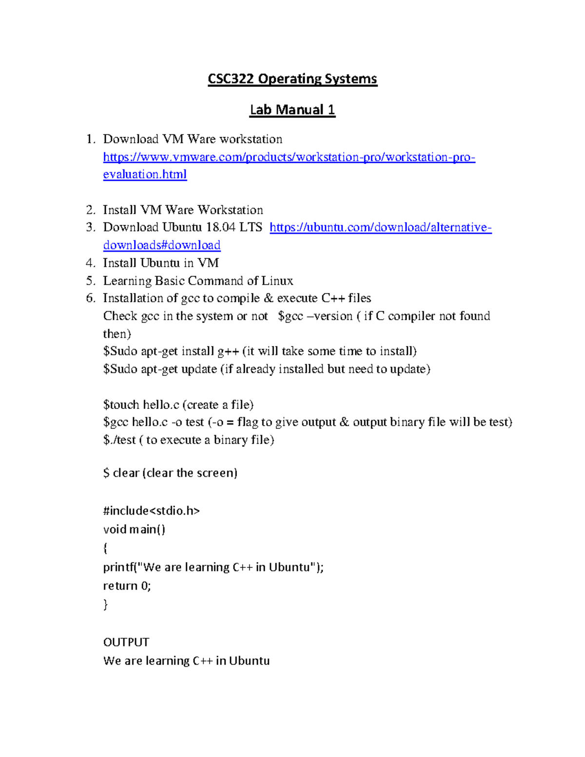 Lab Manual 1 - ABC - CSC322 Operating Systems Lab Manual 1 Download VM ...