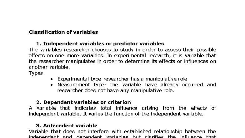 Classification of Variables: Independent, Dependent, and Antecedent ...