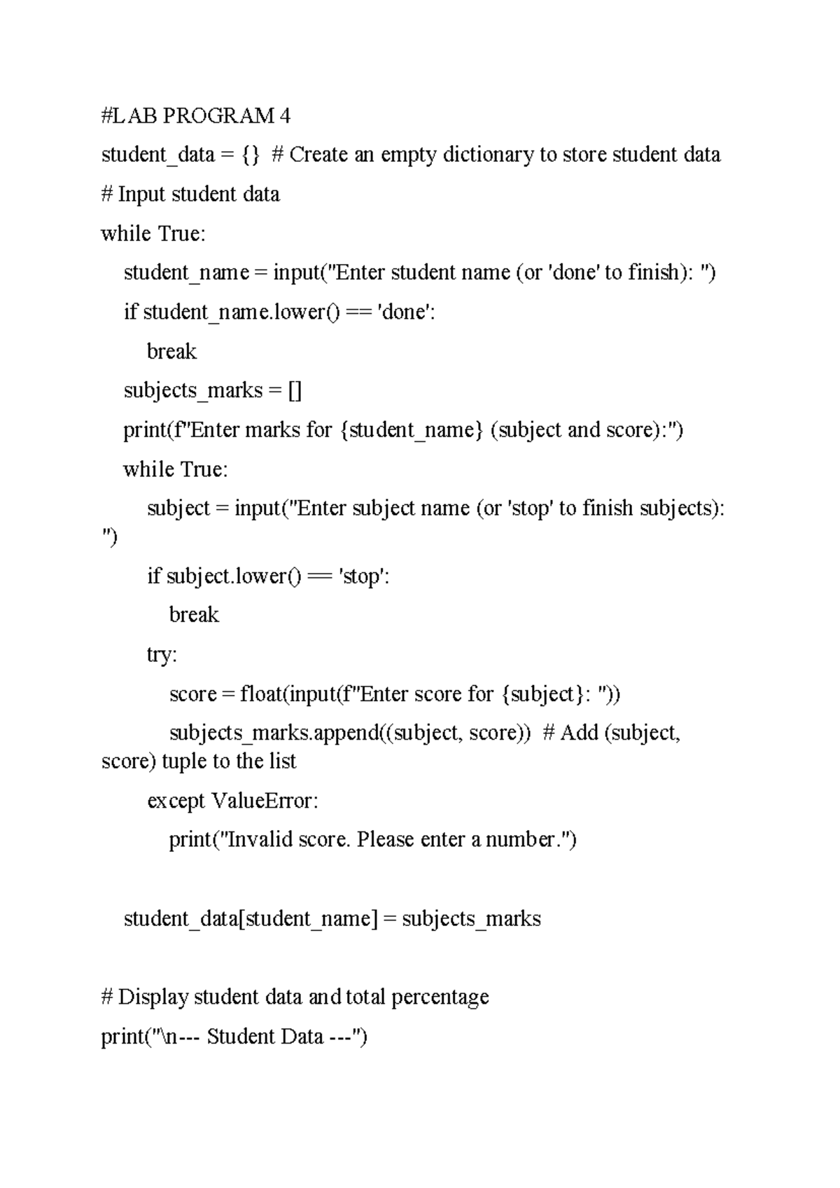AI LAB Program 4: Student Data Management and DFS Traversal - Studocu