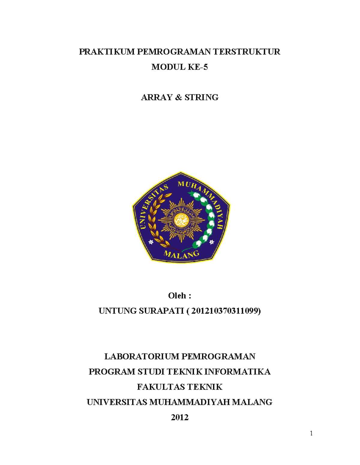 Praktikum Pemrograman Terstruktur Modul KE-5 (Array dan String) - - Studocu