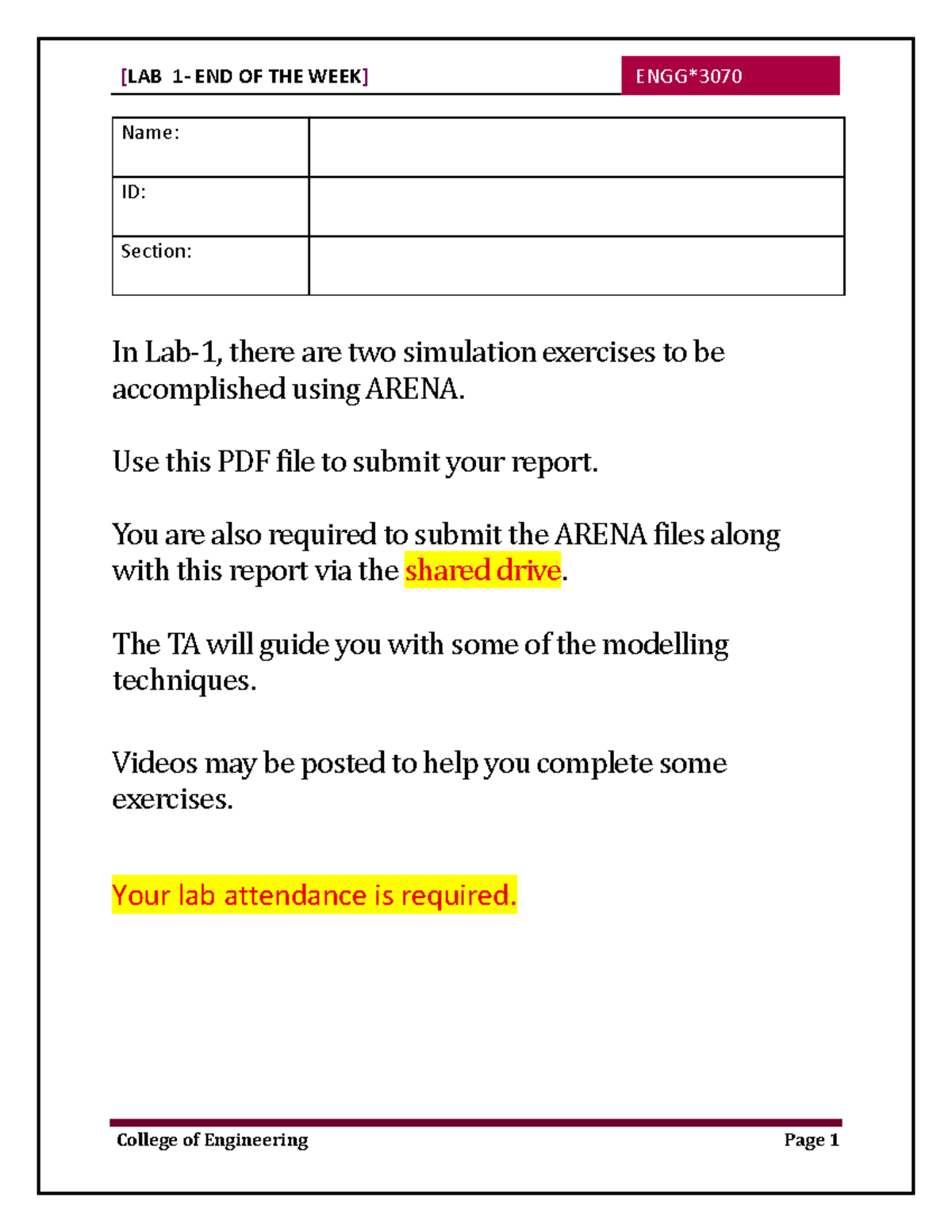 Lab1: ARENA Simulation Exercises & Report Submission - Studocu