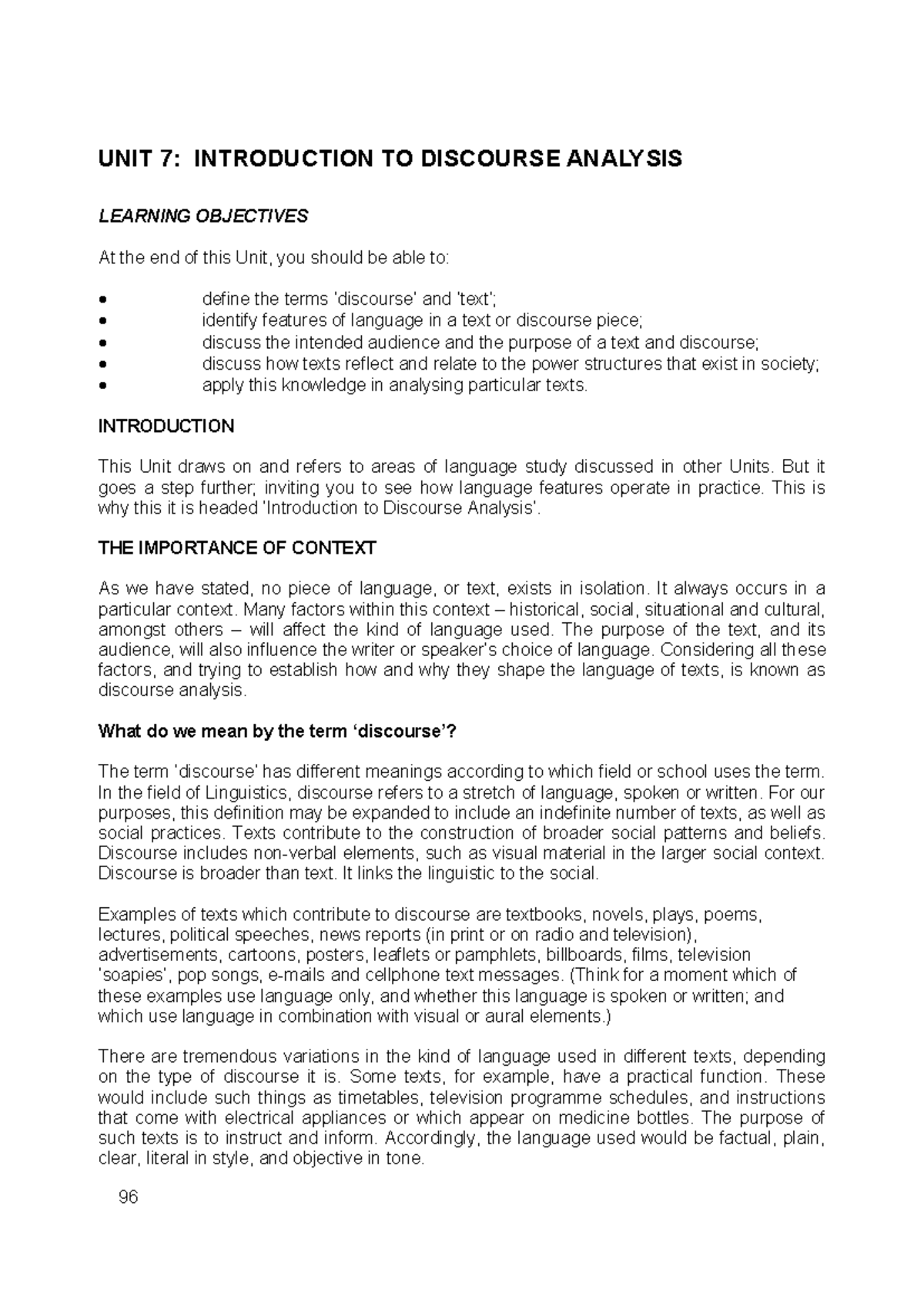 UNIT 7 - Introduction to discourse analysis - UNIT 7: INTRODUCTION TO ...