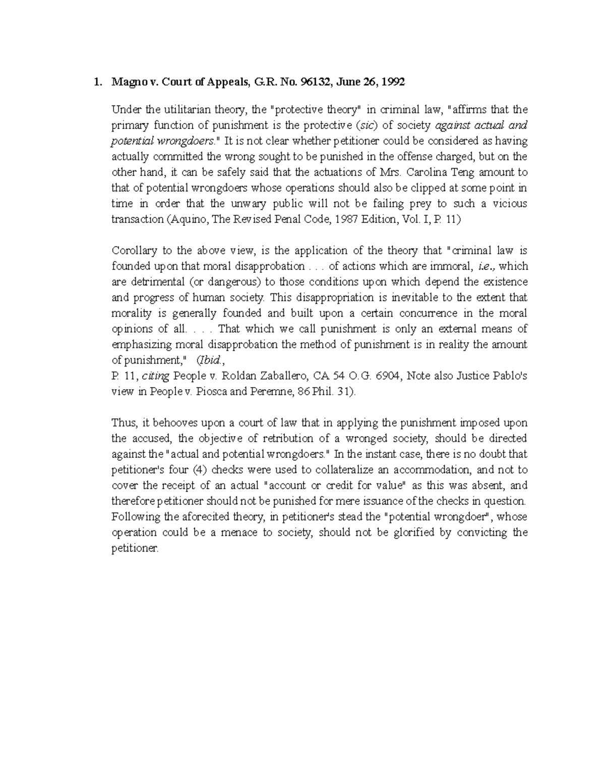 Magno Case - Notes and case digest - 1 v. Court of Appeals, G. No ...