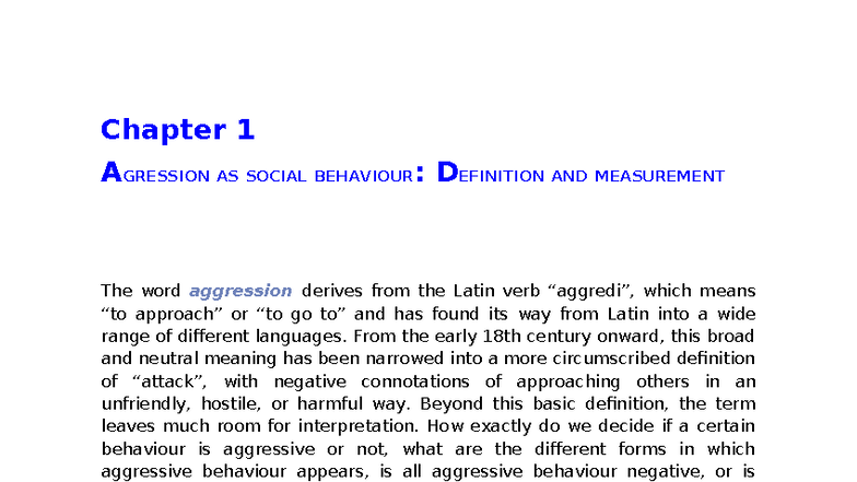 Chapter 1: Aggression as Social Behavior - Definition & Measurement ...