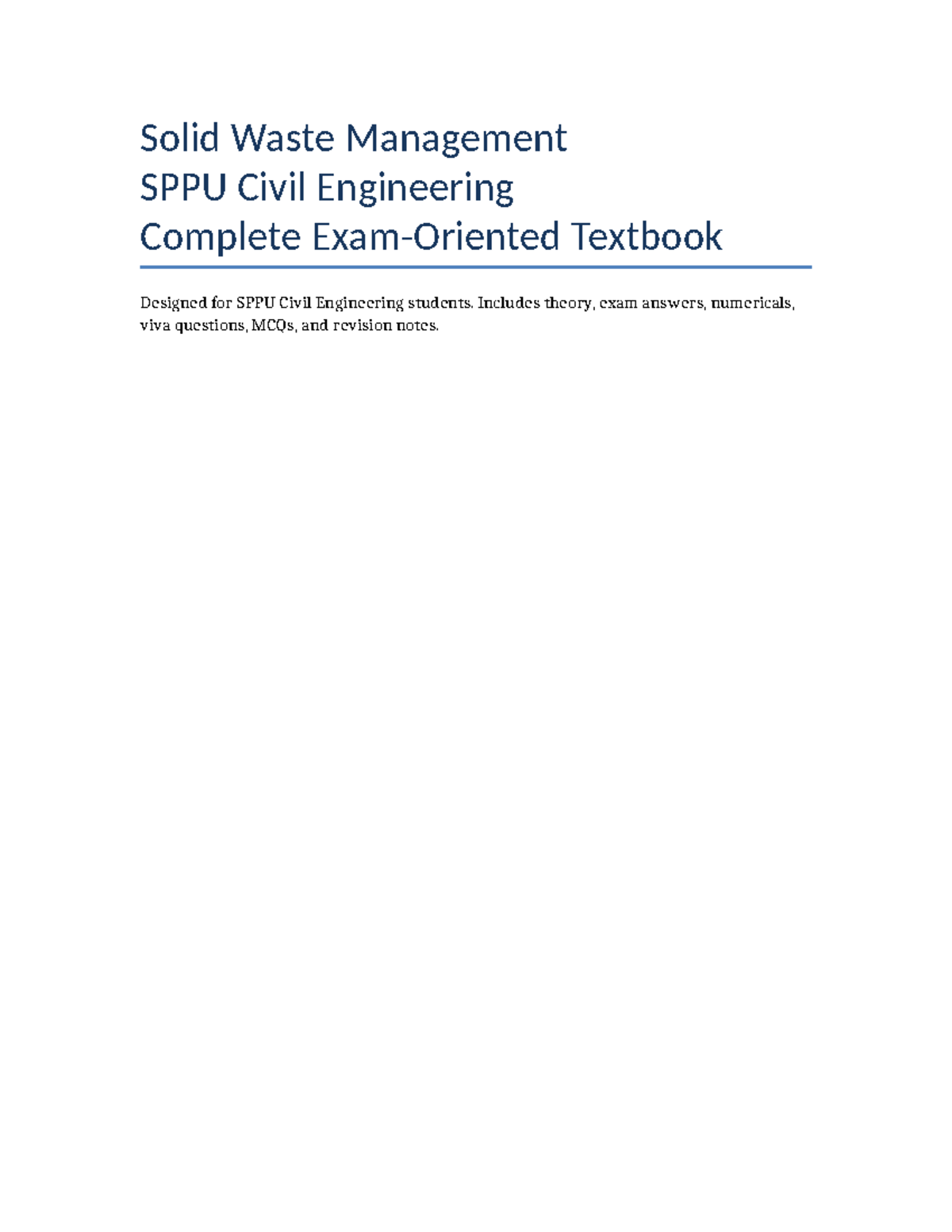 SPPU Civil Engineering: Comprehensive Solid Waste Management Textbook ...