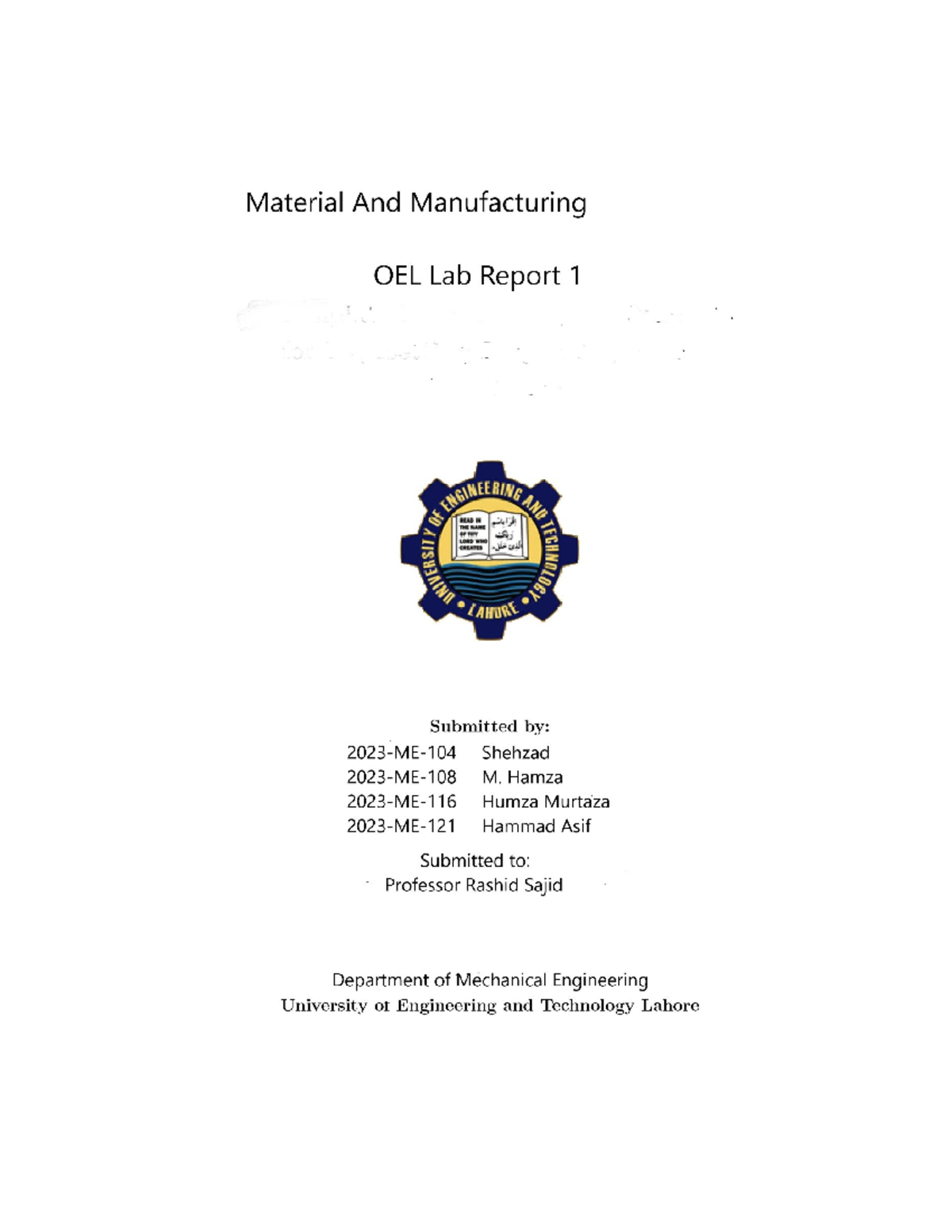 OEL Lab Report 1: Sand Casting Process for Single I-Beam Pattern - Studocu