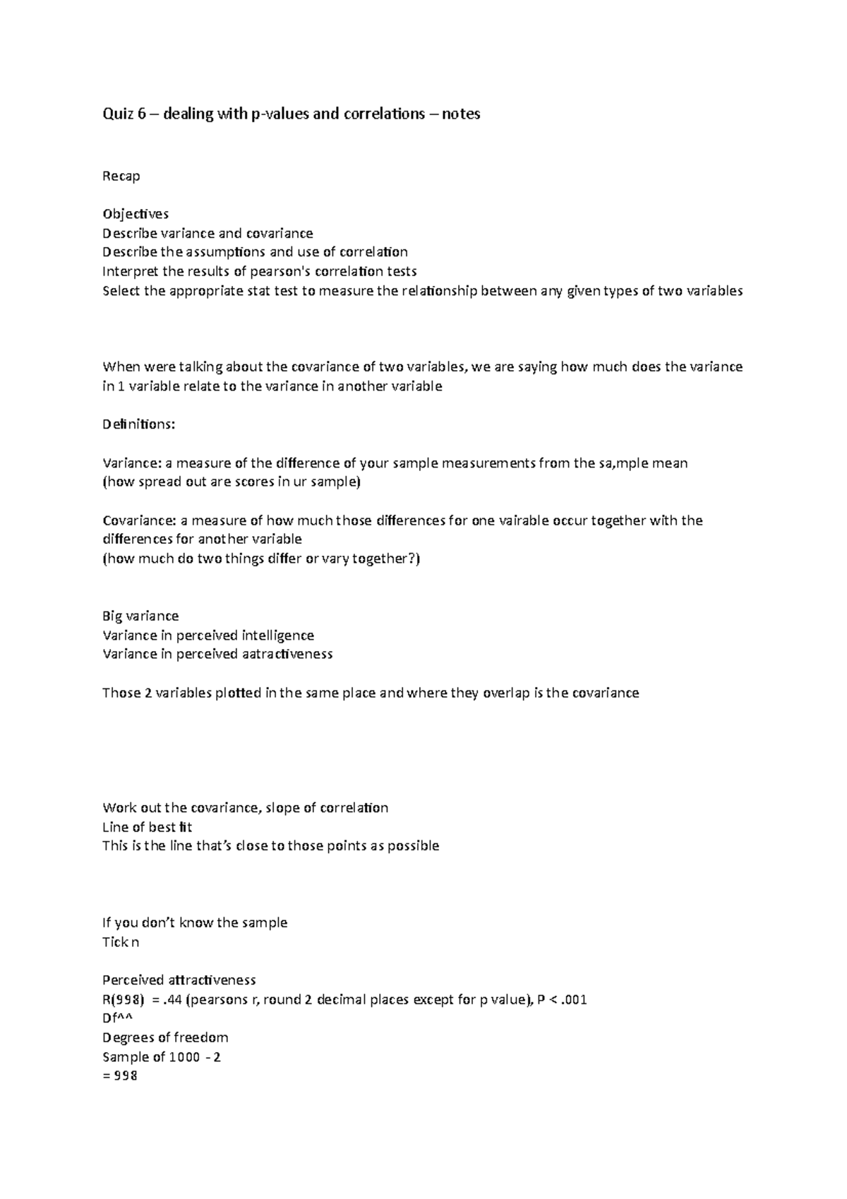 Quiz 6 - psyc 232 - notes - Quiz 6 – dealing with p-values and ...