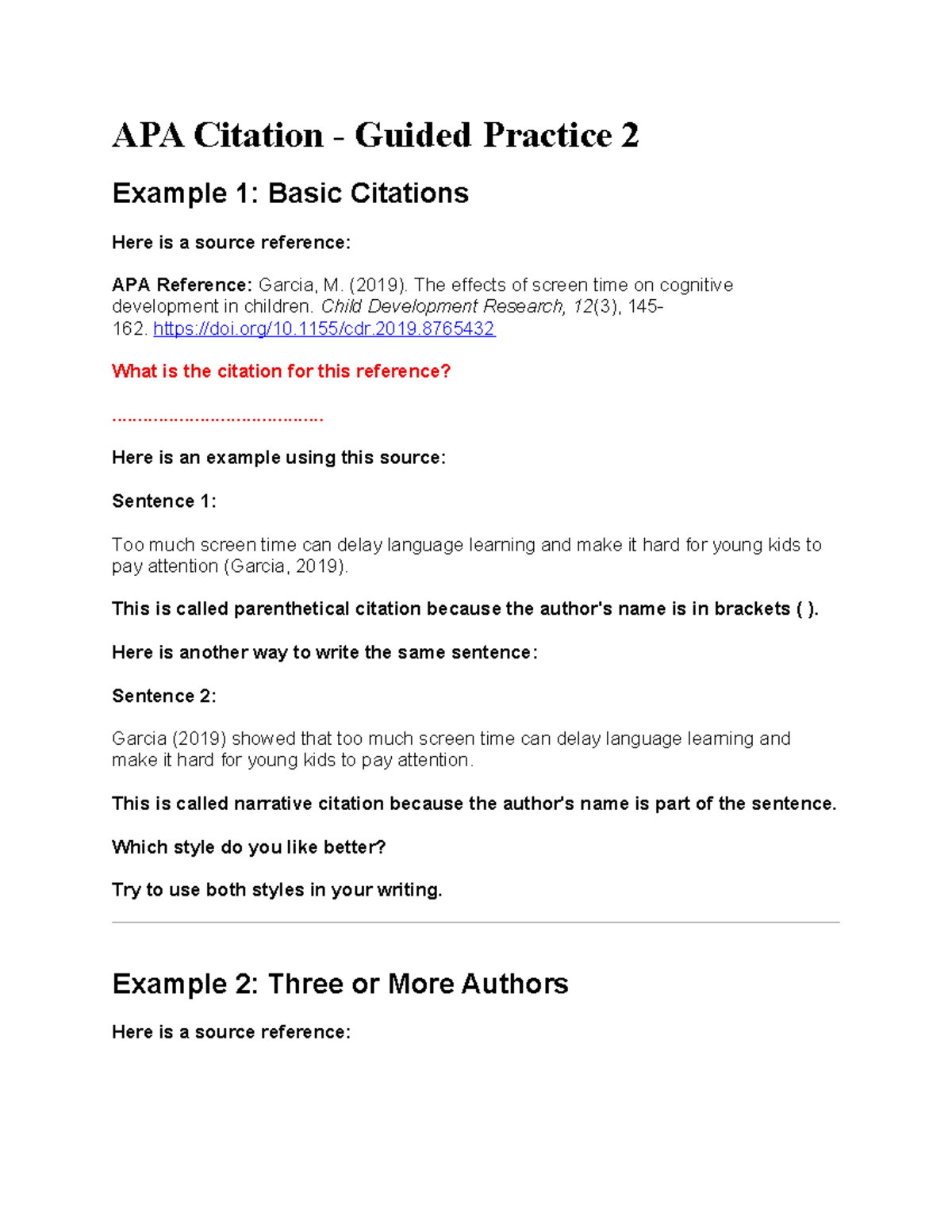 APA Citation Guided Practice Worksheet 2: Examples & Exercises - Studocu