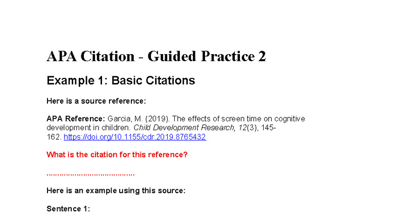 APA Citation Guided Practice Worksheet 2: Examples & Exercises - Studocu