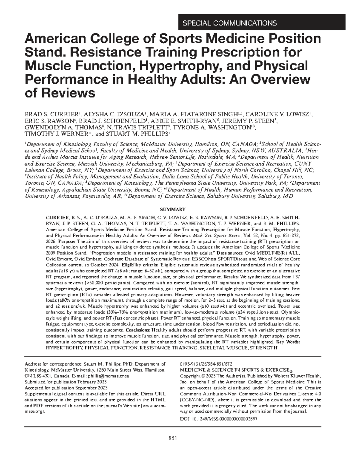 ACSM Position Stand: Resistance Training for Muscle Function ...