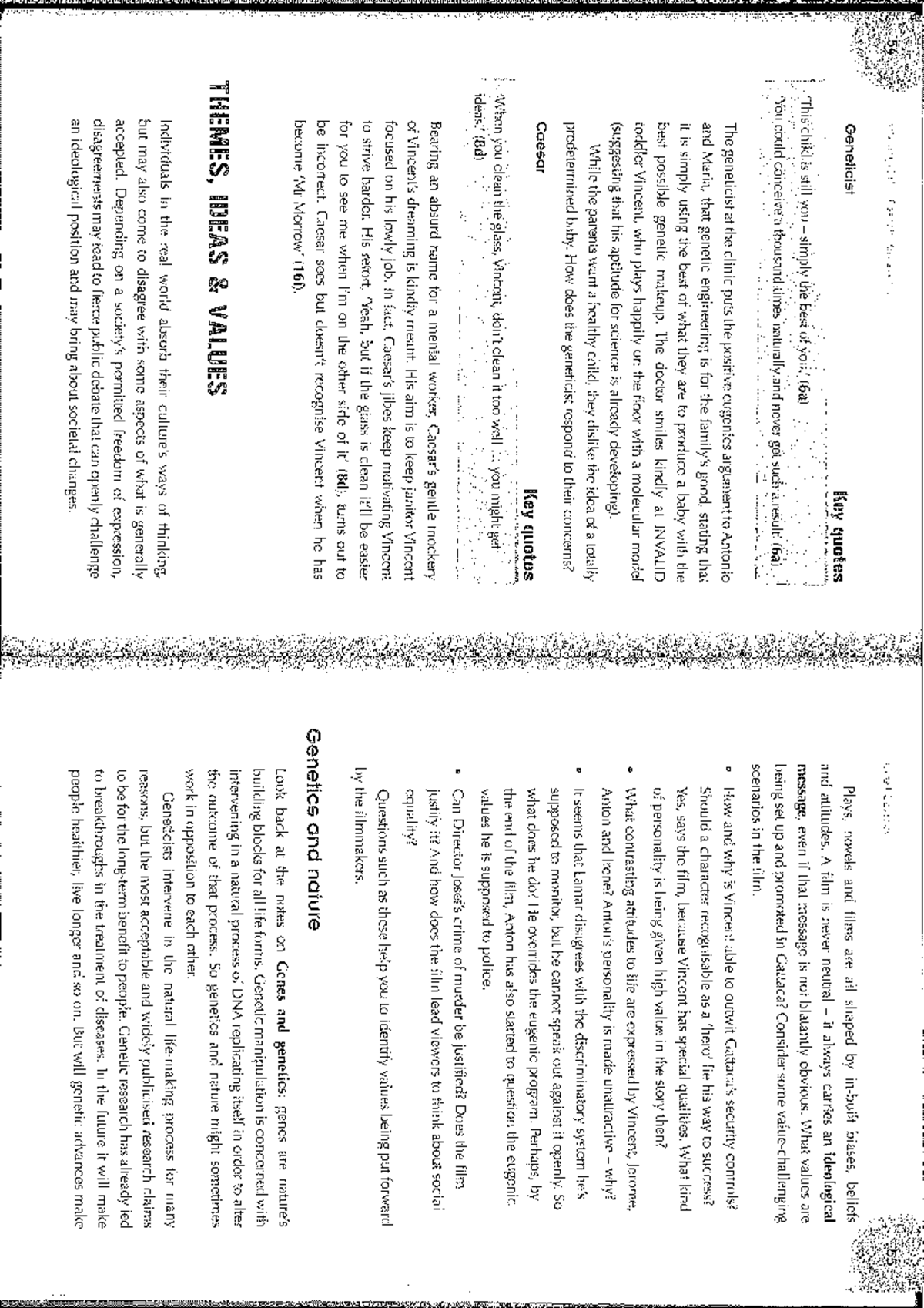 Gattaca Study Guide: Themes, Values, and Ideological Perspectives - Studocu