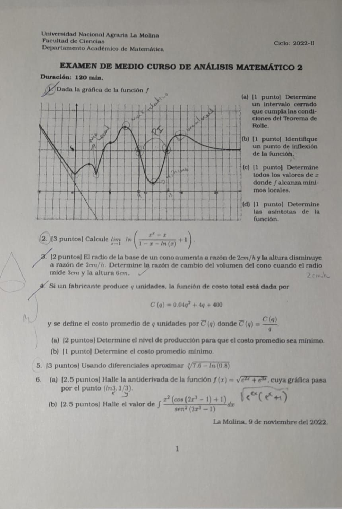 Examen Parcial de Análisis Matemático 2 - UNALM 2022 - Studocu