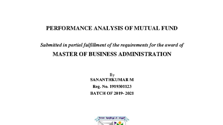 Performance Analysis of Mutual Funds - MBA Project Report - Studocu