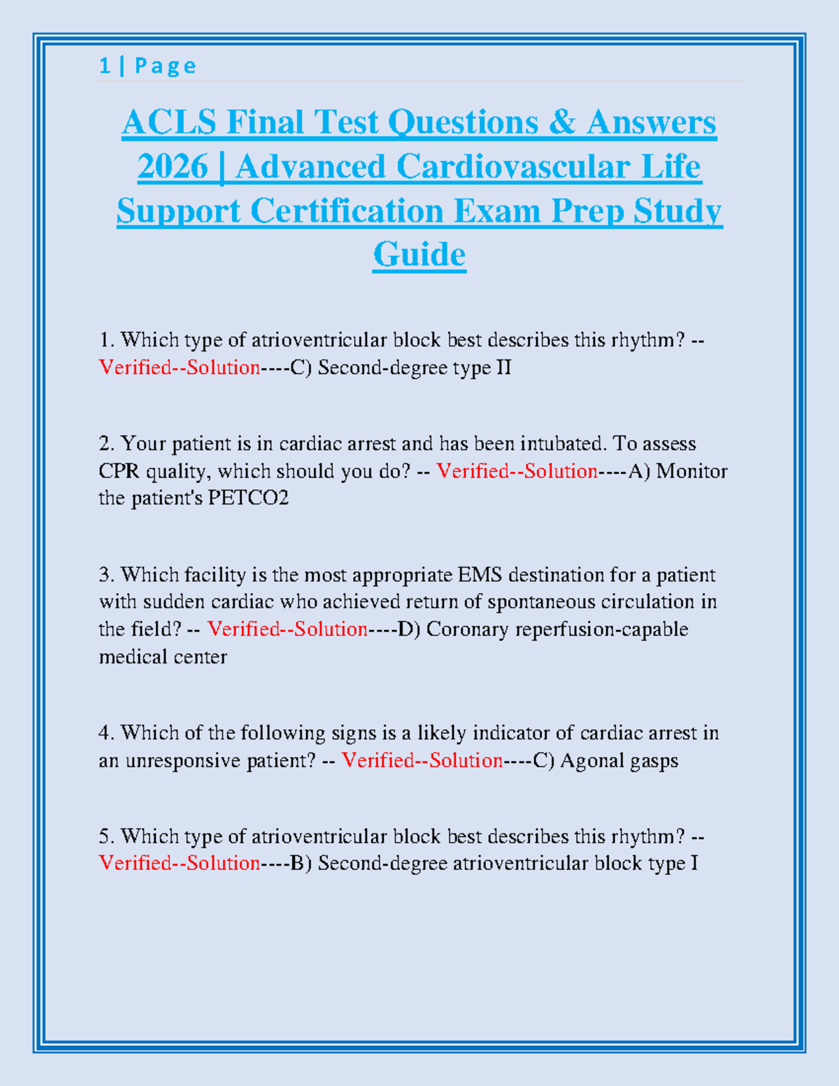 ACLS 2026 Final Exam Study Guide: Key Questions & Answers - Studocu