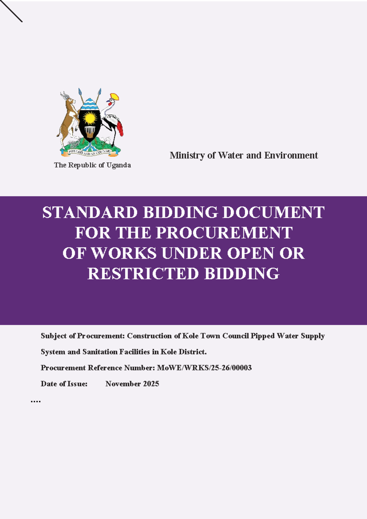 Standard Bidding Document for Construction of Kole TC Water Supply ...