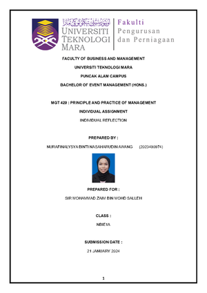 Mgt420 - individual assignment - UNIVERSITI TEKNOLOGI MARA PUNCAK ALAM ...