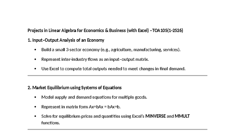 Projects in Linear Algebra for Economics (ECO 101) - Studocu