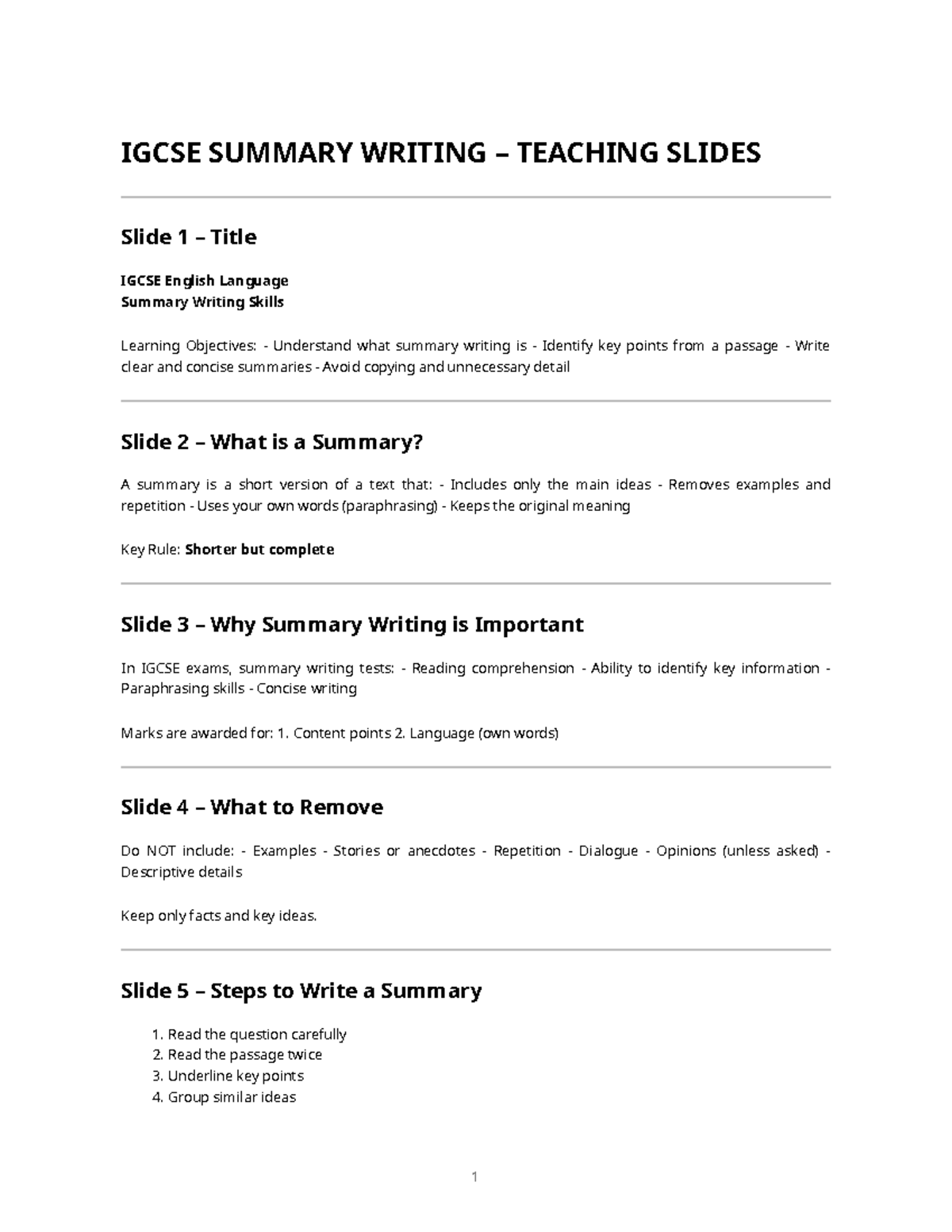 IGCSE English Language Summary Writing Skills Presentation Slides - Studocu