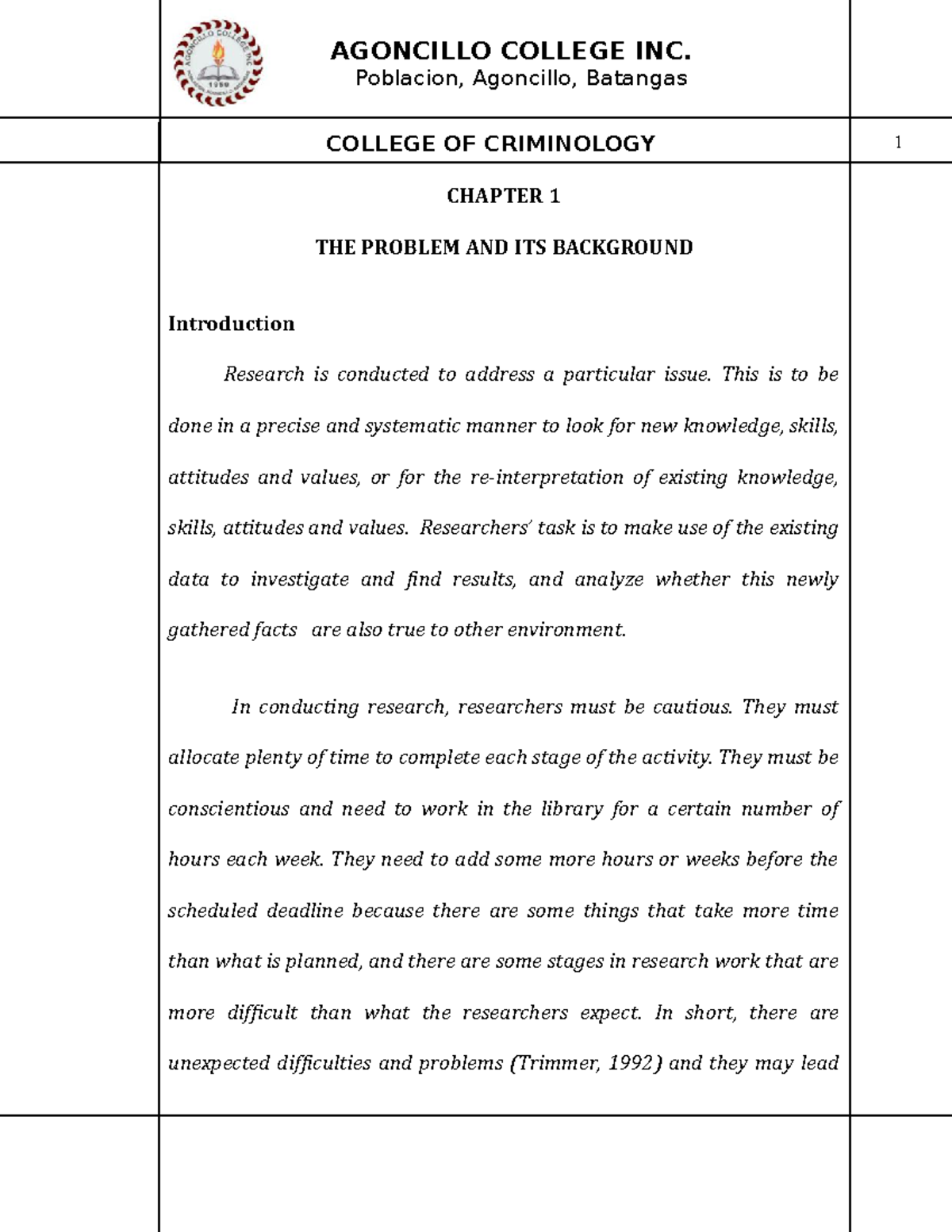 Challenges Faced by Criminology Students at ACI: A Study - Studocu