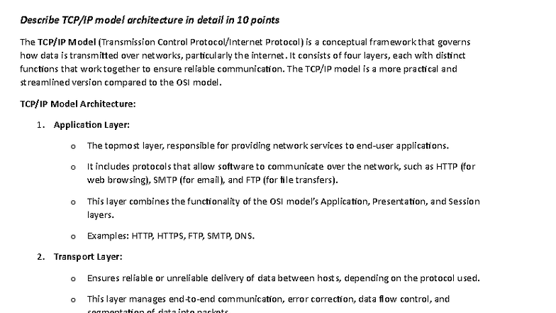 TCP Model Architecture Notes for Exam Prep (CS101) - Studocu