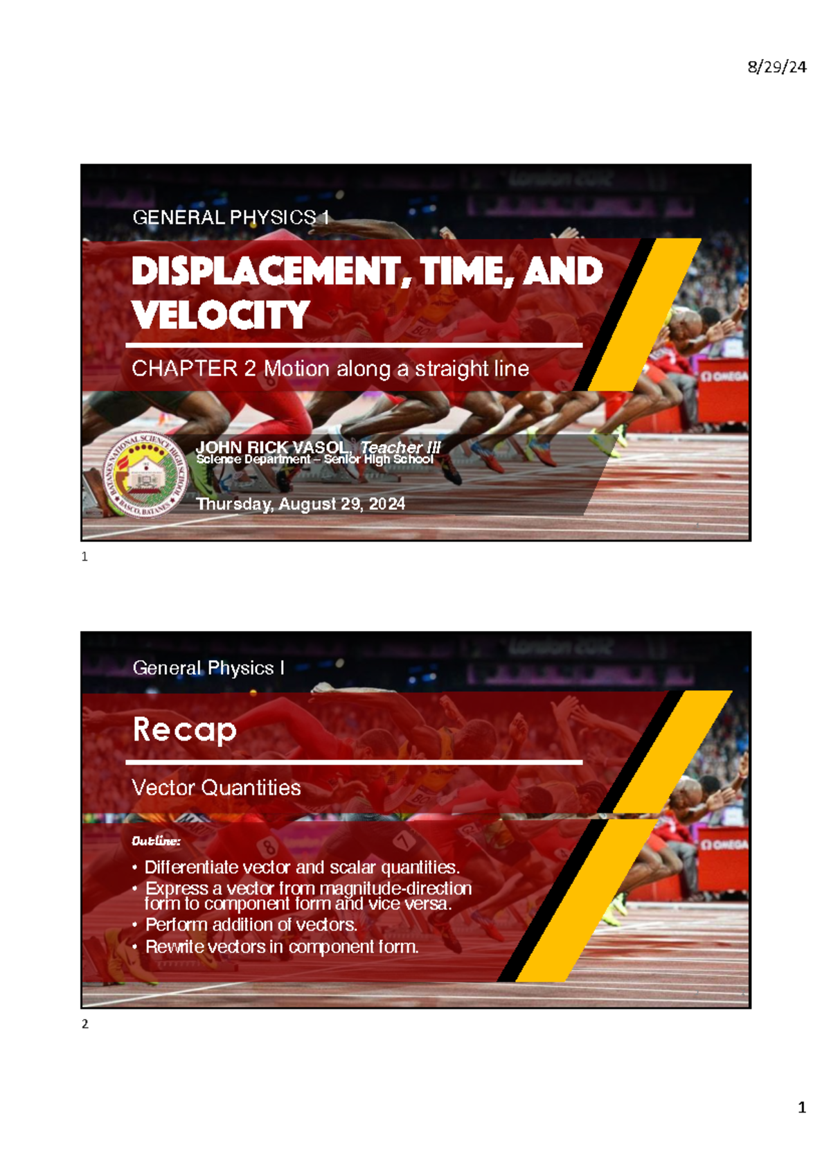 GENERAL PHYSICS 1 CHAPTER 2: Motion Along a Straight Line Notes - Studocu