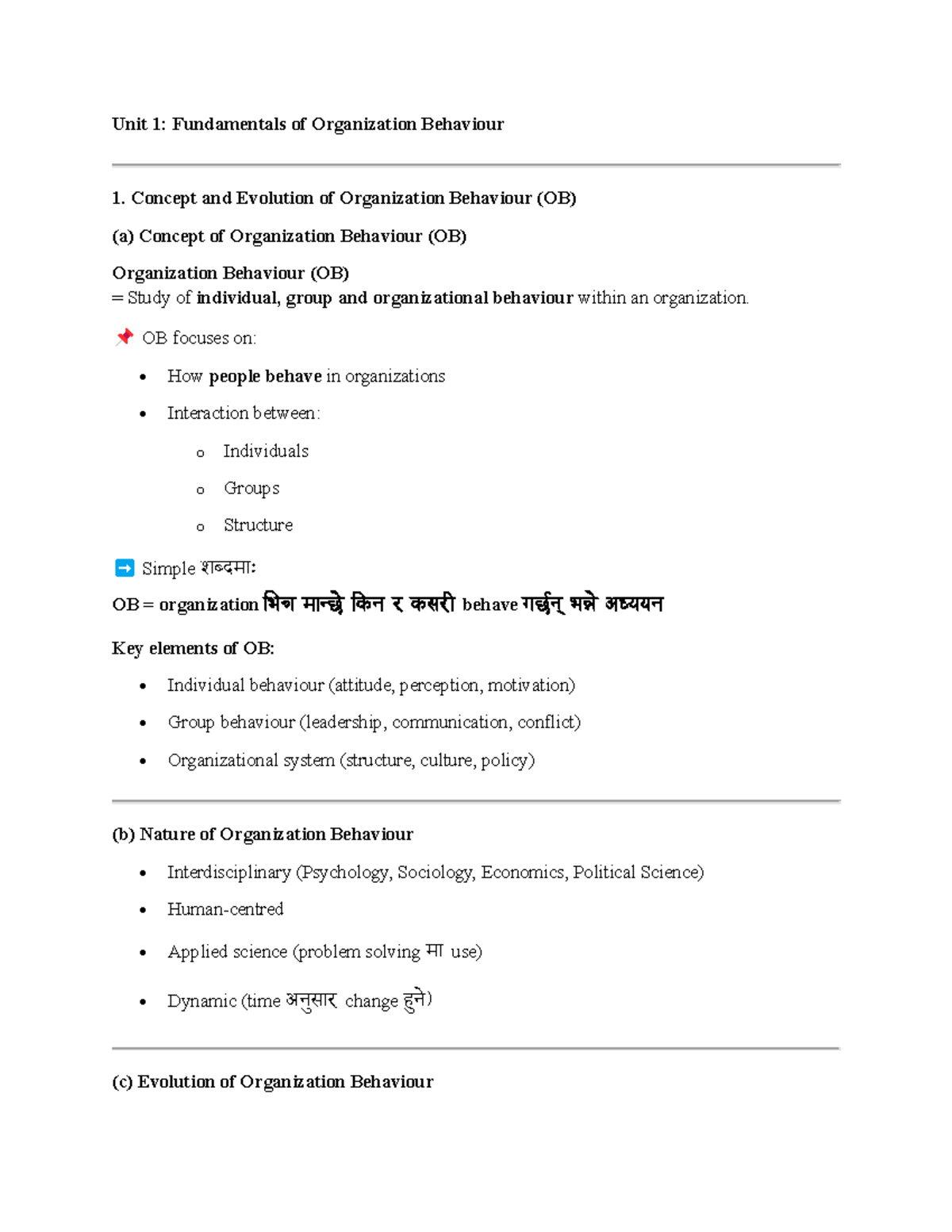 Unit 1: OB Fundamentals - Concepts & Evolution of Organization ...