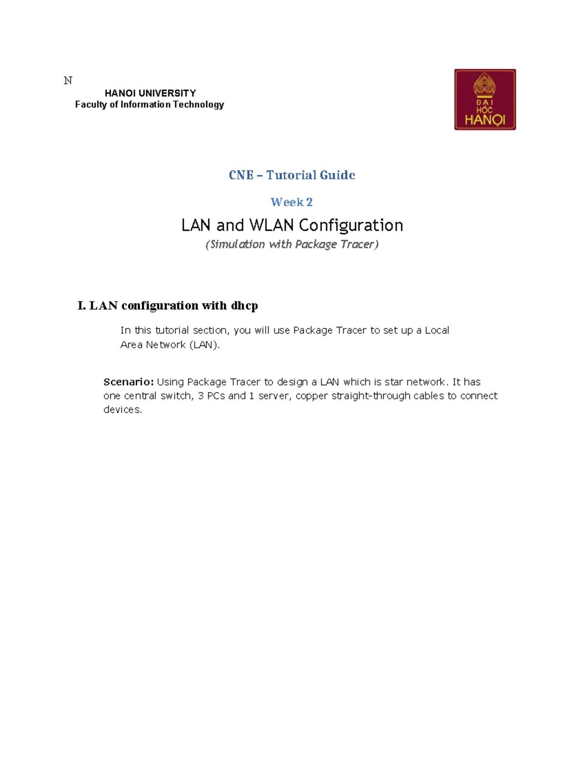 CNE tutorial 02 - LAN and WLAN Configuration with dhcp - N HANOI UNIVERSITY Faculty of ...