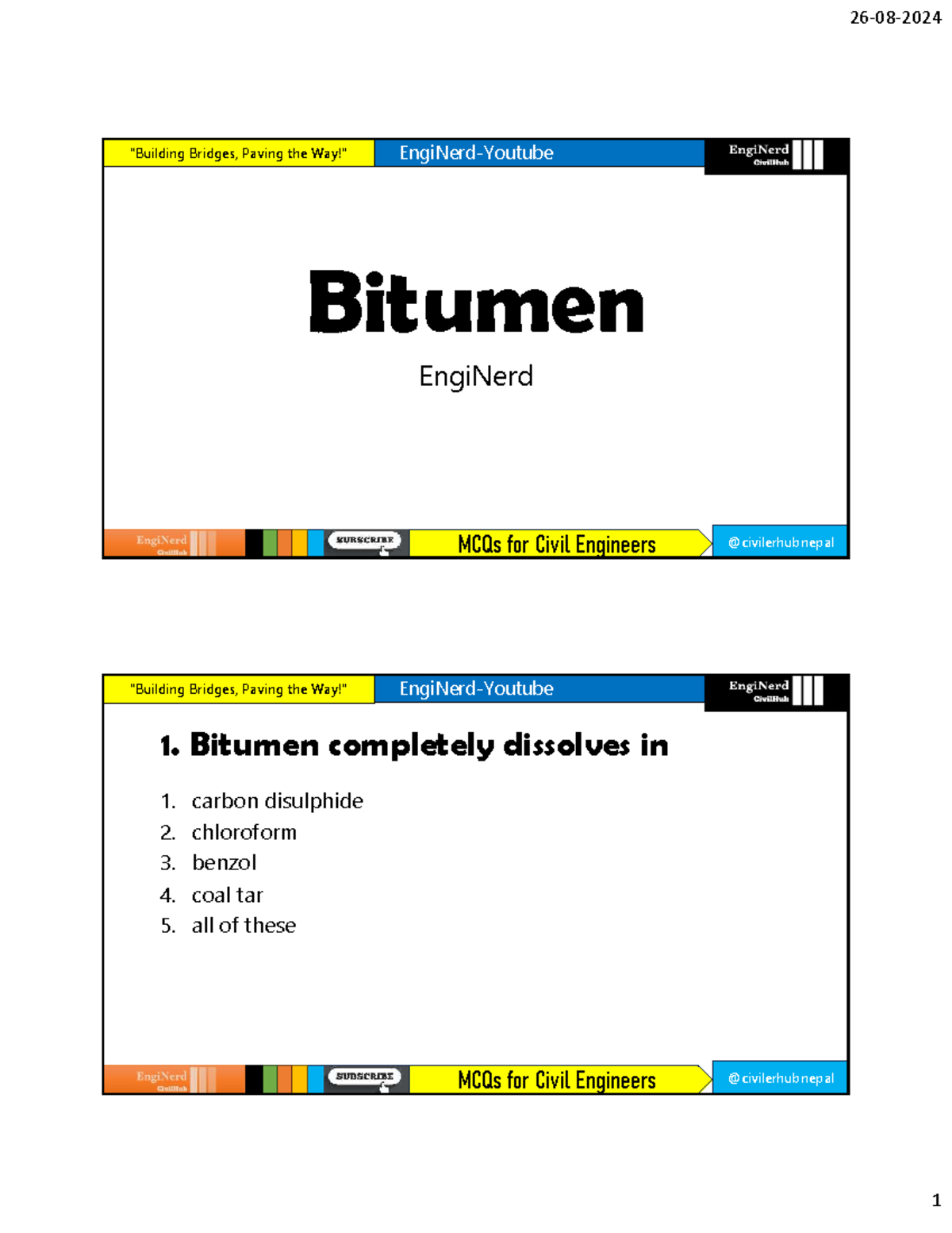 Bitumen EngiNerd MCQs for Civil Engineers - Bridges & Paving - Studocu
