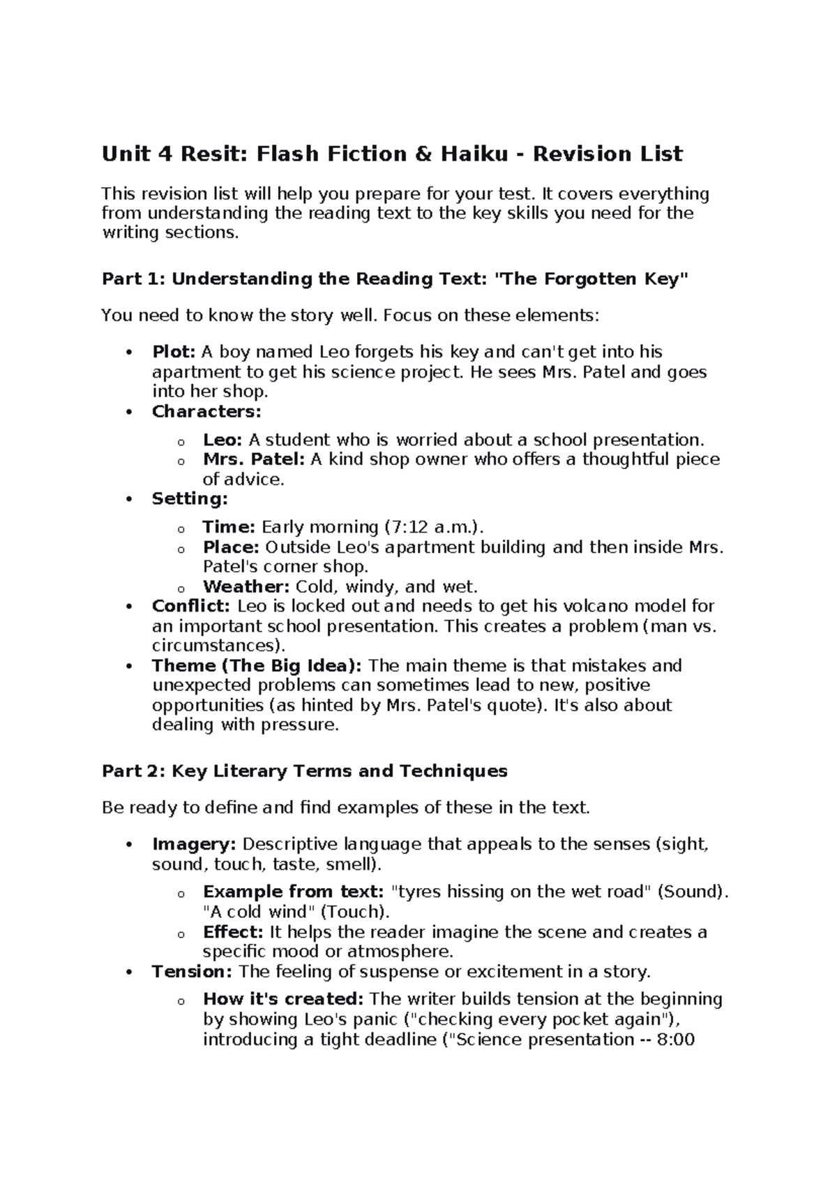 Unit 4 Resit: Flash Fiction & Haiku Revision Guide - Studocu
